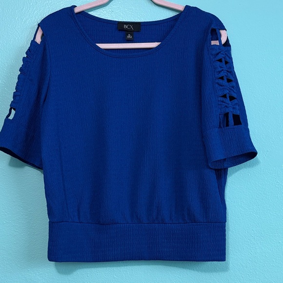 BCX | Tops | Bcx Womens Royal Blue Blouse With Lattice Sleeves | Poshmark